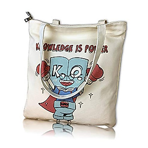 Canvas Tote Bag Zipper with Pockets Gift for Book Lover Women Kids School Work Travel Shopping Cotton Christmas Gift (School)