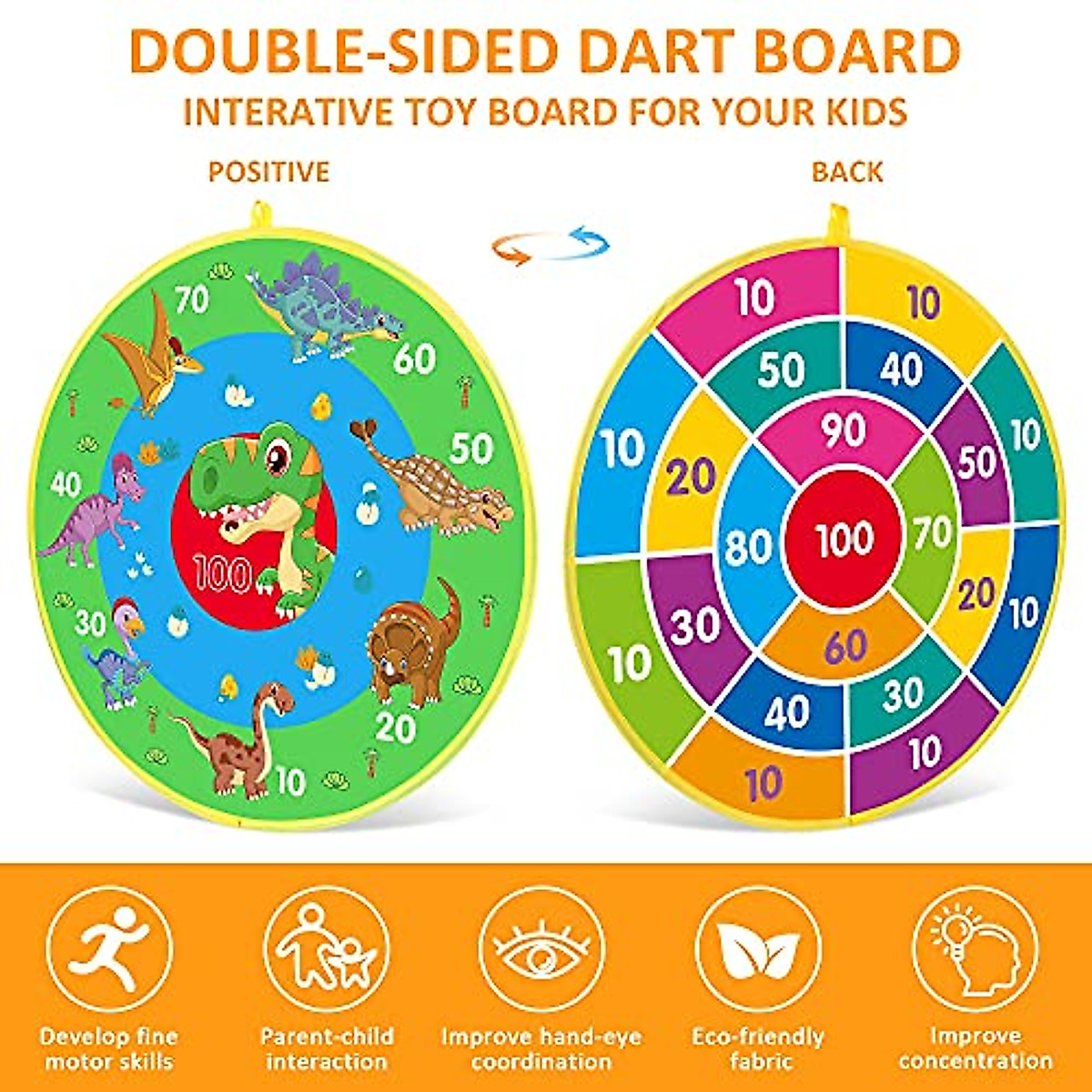 IJO Double Sided Dart Board 29 inch with 12 Sticky Balls-Boys Girls Toys-Indoor/Outdoor Target Game-Party Games for 3 4 5 6 7 8 9 10 11 12 Years Old Boys Girls Childrens