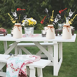12pcs Rock and Roll Centerpiece Sticks Glitter Rock Music Party Centerpieces for Table Rock and Roll Party Table Toppers for Born to Rock Party Rockstars Birthday Party Baby Shower Supplies