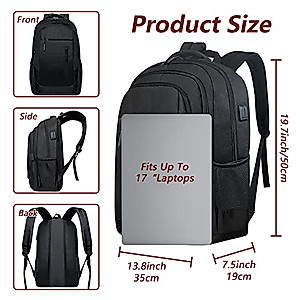 Ogetok Men Travel Backpack for 17.3" Laptop, Business Casual Computer Daypack Bookbag with USB Charging Port, Black