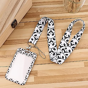 Juanooo Panda ID Lanyard Badge Holder Cute Key Lanyard for Kids Women Girls Men Cool Neck Keychain ID Card Badge, Black & White