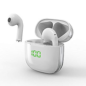 TOP True Wireless Earbuds Bluetooth Headphones Touch Control with Wireless Charging Case IPX5 Waterproof TWS Stereo Earphones in-Ear Built-in Mic Headset Premium Deep Bass for Sport White