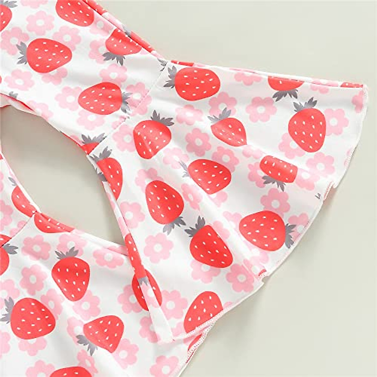 Toddler Kids Baby Girl Summer Outfit Strawberry Print Short Sleeve T-Shirt Tops Flare Pants Headband 3pcs Clothes (White Strawberry,12-18M)