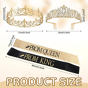 Lyrow 4 Pcs Halloween Prom Crowns and Sashes Set Graduation Prom King and Queen Tiara Sash for Party Favors Women Wedding Birthday Party(Black, Gold)