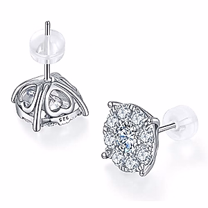 Halo Moissanite Stud Earrings 18K White Gold Plated 925 Sterling Silver Studs for Women Men,Topfook Jewelry Gifts