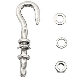 PSCCO 8pcs Stainless Steel Welded Closed Screw Ring Eye Bolts Hook Rod Eye Screw Bolts and Bolts Hook with Nuts and Washers