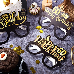Sumind 24 Pcs Birthday Glasses Decoration Paper Eyeglasses Birthday Sunglasses to Wear for Men Women Table Decor Party(60th)