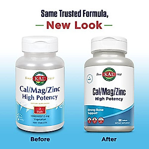 KAL Cal/Mag/Zinc | 1000mg Calcium, 400mg Magnesium & 15mg Zinc | Bone, Muscle, Heart & Immune Support | 100ct, 33 Serv