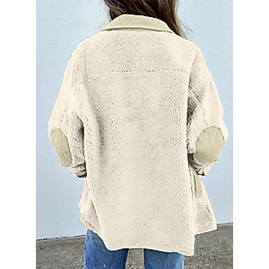 Dokotoo Women Winter Coat Turn-Down Collar Sherpa Jacket Women 2023 Fleece Shirt Jacket Button Down Women Coat Casual Long Sleeve Coats with Pockets Beige Medium
