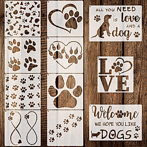 11 Pieces Dog Paw Print Stencils Trail of Paw Prints Stencil Love Dog Stencils Reusable Painting Templates with Metal Open Ring for DIY Scrapbooks Painting on Wood Wall Home Supplies