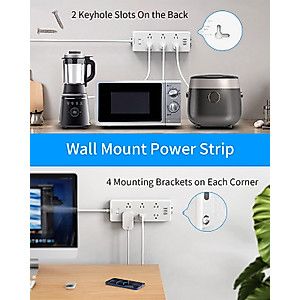 15 FT Extension Cord Surge Protector Power Strip 6 Super Wide Spaced Outlets, NTONPOWER Flat Plug Surge Protector Wall Mount with 3 USB, 1875W, 15A, 1700 Joules, Overload Protection for Home Office