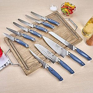 Restaurantware Sensei 10-Piece Knife Set 1 Sharp Professional Knife Set For Chefs - Damascus Steel 67 Layers Blue German Steel Steel Knife Set Ergonomic Handle For Multi Purpose Kitchen Use