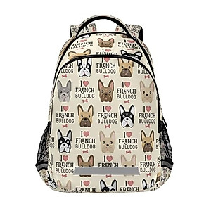 ALAZA I Love French Bulldog School Backpack for Teen Girls Kids Boys Elementary Middle School Laptop Bags Bookbags Lightweight 21 Liters