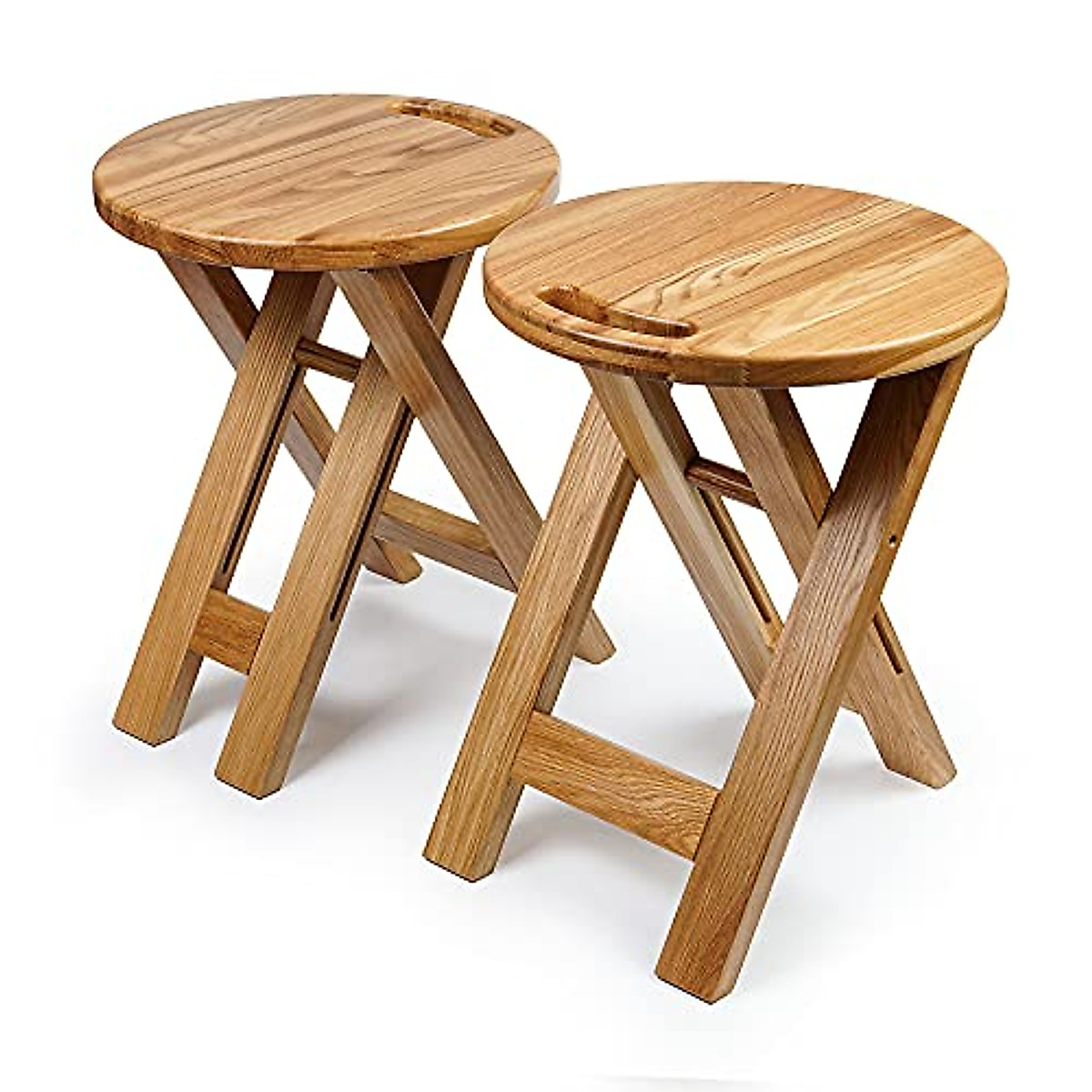 AllAboutEmbroideryUA Folding Oak Stool Beige Natural Organic Wooden seat Side Table Porable Compact Chair Kitchen Furniture Handmade Hight 17.7 inches (45 cm) (Oak Beige)