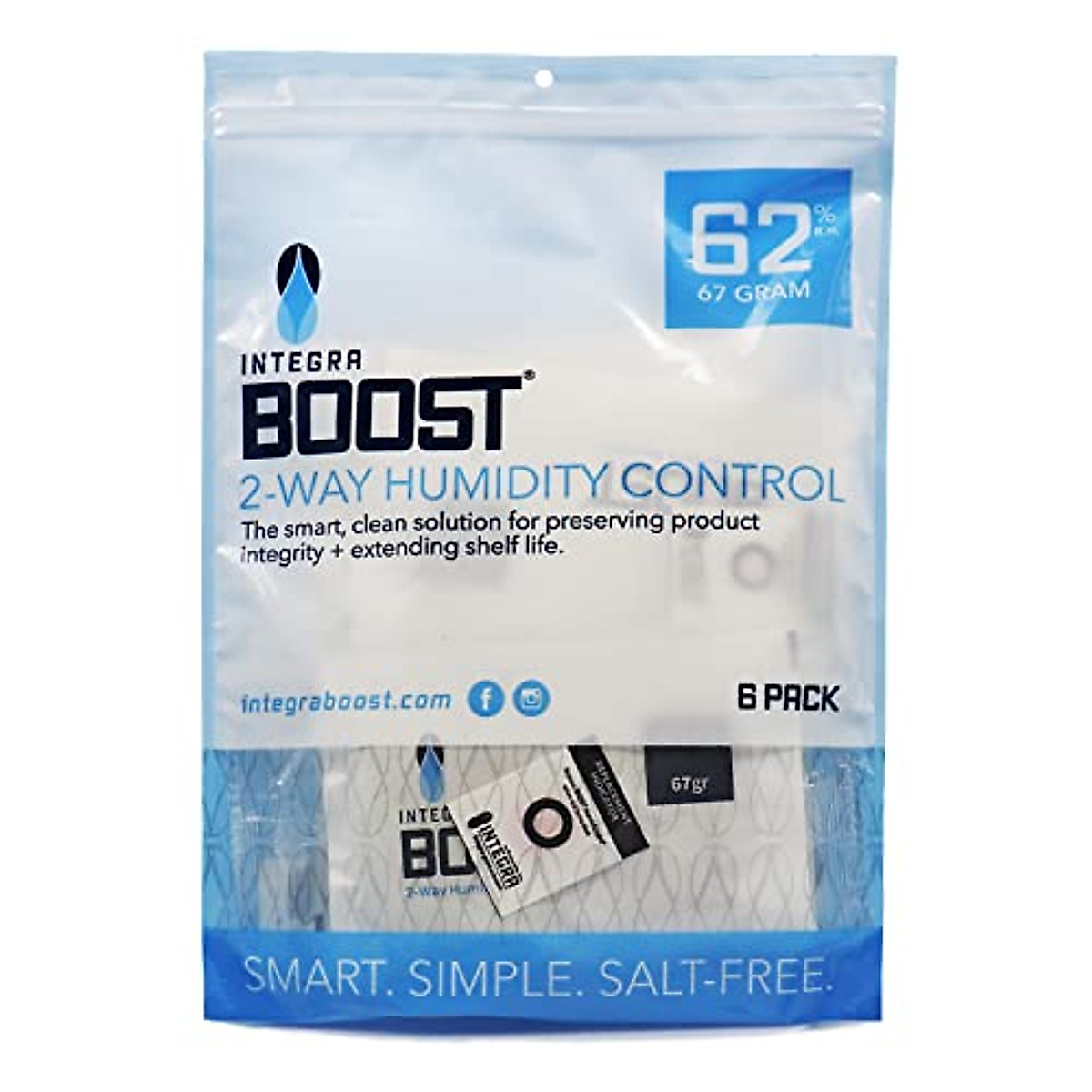 Integra Boost RH 2-Way Humidity Control, 62 Percent, 67 Gram (Pack of 6)
