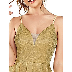 Ever-Pretty Women's Prom Dress Sparkle V Neck Sleeveless A-Line Mini Summer Dress Cocktail Dress Gold US4