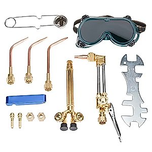LuckyHigh Oxygen & Acetylene Cutting Torch Kit Gas Welder Set 12 PCS Welding and Cutting Tools with Welding Goggles, Cutting Nozzle & Attachment