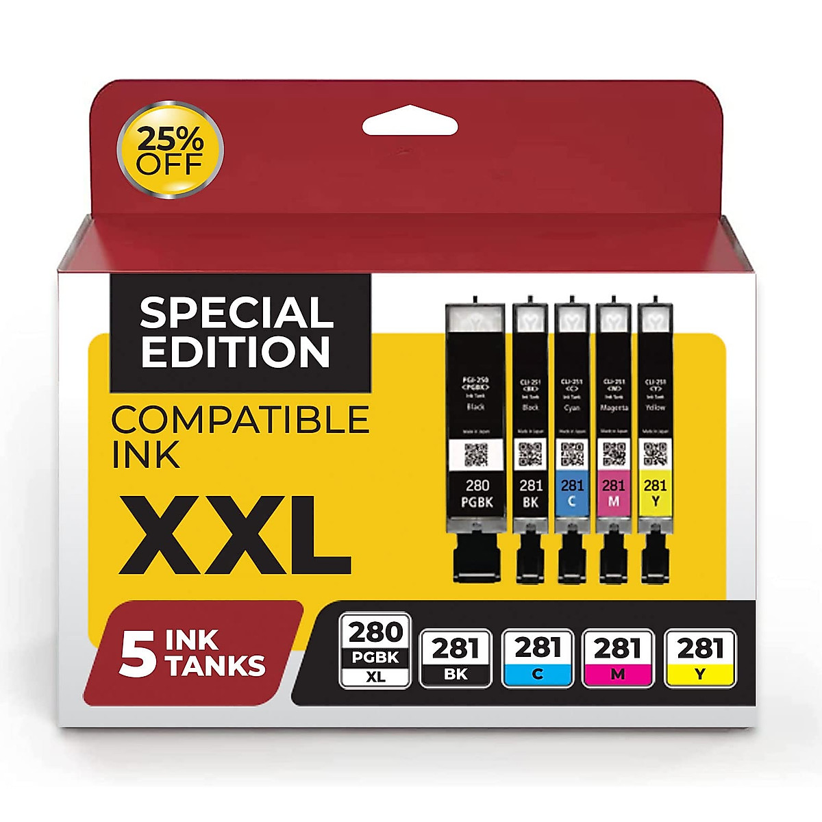 INKjetsclub Compatible Replacement for Canon PGI-280 XXL and CLI-281 XXL High Yield Printer Ink Cartridges Combo Pack.