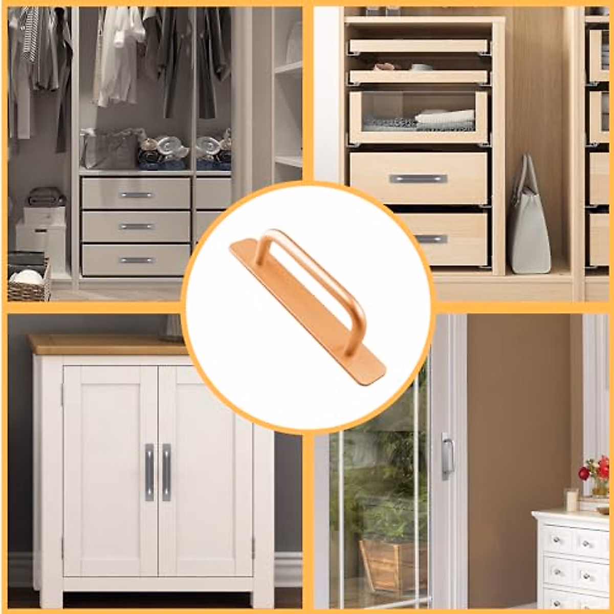 Biaungdo 2 Pcs Self-Stick Instant Cabinet Handles Pulls, Aluminum Alloy Drawer Push Pull Kitchen Door Handles Hardware with Adhesive for Wardrobe, Bathroom, Dresser, Closet(5.83", Rose Gold)