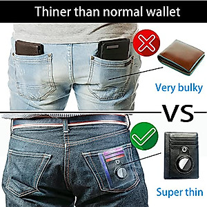 Compatible with Apple Airtag Wallet + Holder (2 Pack), Air tag Wallet for Men Women with Keychain Leather, Slim Card Holder, Mens Wallet with Holder Small and Thin, Black