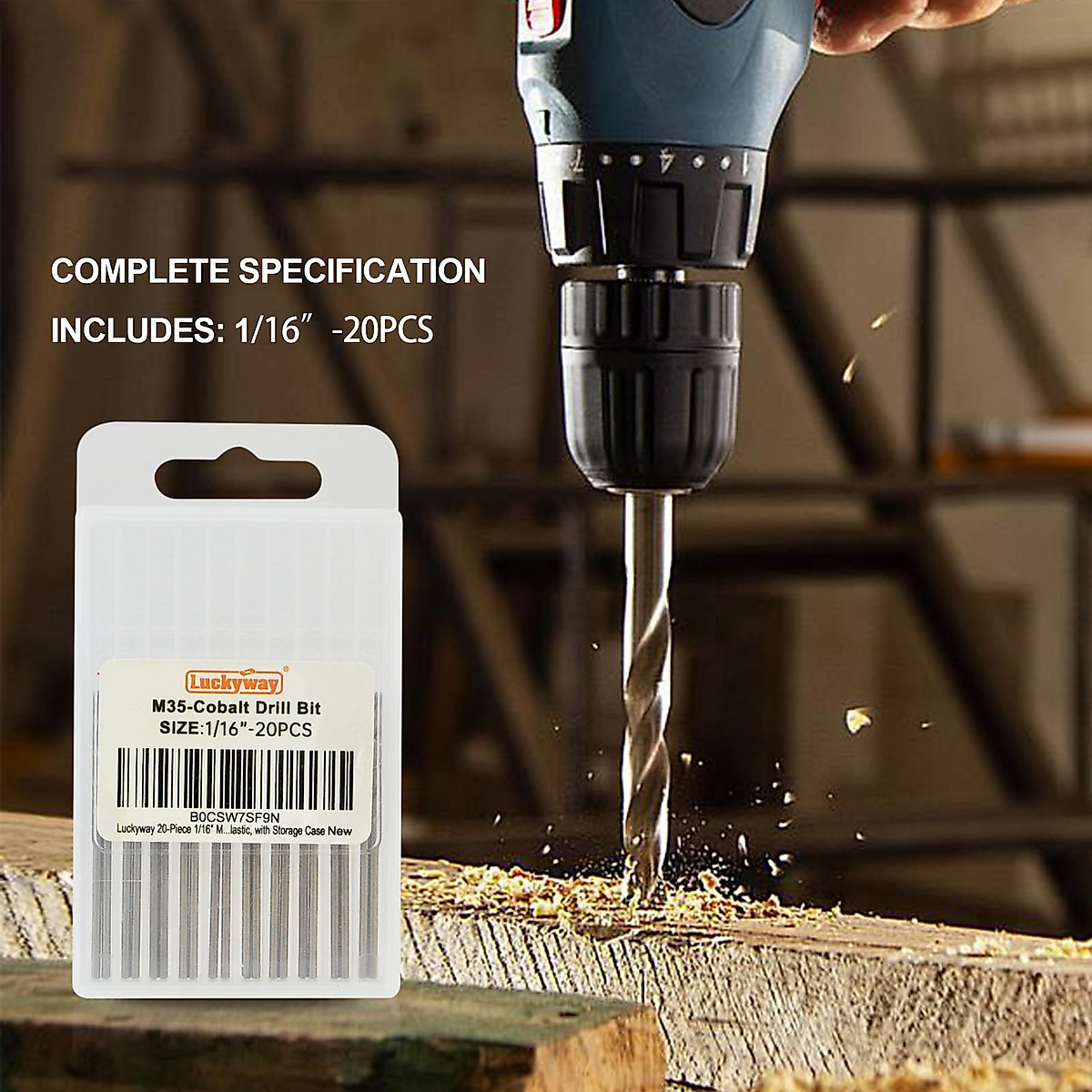 Luckyway 20-Piece 1/16" M35 Cobalt Drill Bits, Jobber Length Twist Drill Bit Set for Hard Metal, Stainless Steel, Cast Iron, Wood and Plastic, with Storage Case