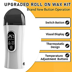 Roll on Wax Kit for Hair Removal, Wax Roller Waxing Kit for Women, Digital Wax Warmer with 3 Skin Care Kit for Sensitive Skin, Professional Depilatory Wax Kit for Larger Areas of the Body