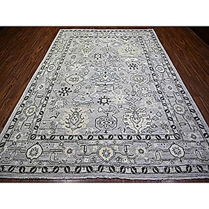 Shahbanu Rugs Silver Gray Afghan Angora Oushak with All Over Pattern Natural Dyes Soft Wool Hand Knotted Oriental Rug (8'1"x10'10")