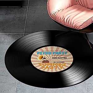 YEAHSPACE Record Rug Round 40 inch Retro Music Rug Playroom Living Room Bedroom Decor-Retro Music Vinyl Record CD Black