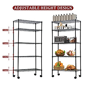 5 Tier Shelf Wire Shelving Unit, NSF Heavy Duty Wire Shelf Metal Large Storage Shelves Height Adjustable Utility for Garage Kitchen Office Commercial Shelving Steel Layer Shelf - 14"x30"x60", Black