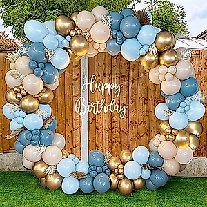 Dusty Blue Balloon Garland Arch Kit,152pcs Navy Blue Macaron Blue White Sand Chrome Gold Balloon for Baby Shower Birthday Wedding Party Supplies