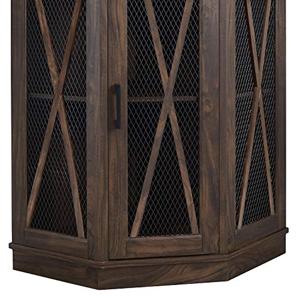 Home Source 73" Tall Corner Bar Unit Reclaimed Barnwood Wine Cabinet with Storage, Lower Mesh Doors, Upper Liquor Shelf galss Holder, for Home Bar, Living Room, Kitchen, Mini Space, Oak