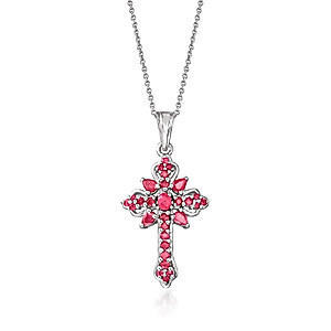 Ross-Simons 1.46 ct. t.w. Ruby Cross Pendant Necklace in Sterling Silver. 18 inches