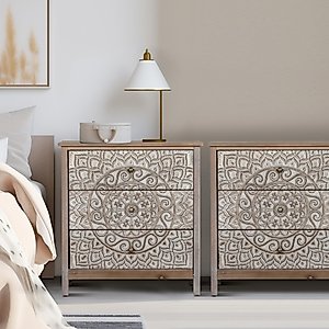 MAISON ARTS 3 Drawer Dresser for Bedroom (Set of 2), Farmhouse Wooden Chest of Drawers with Brass Metal Handles Modern Boho Dressers & Chests for Living Room, Hallway, Entryway