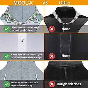 MOOCA 2 Pcs Linen Covered Wood Necklace Display Busts - Elegant Jewelry Chain Mannequins for Necklaces - 6 3/8 W x 4 1/4 D x 10 H in, Dim Grey