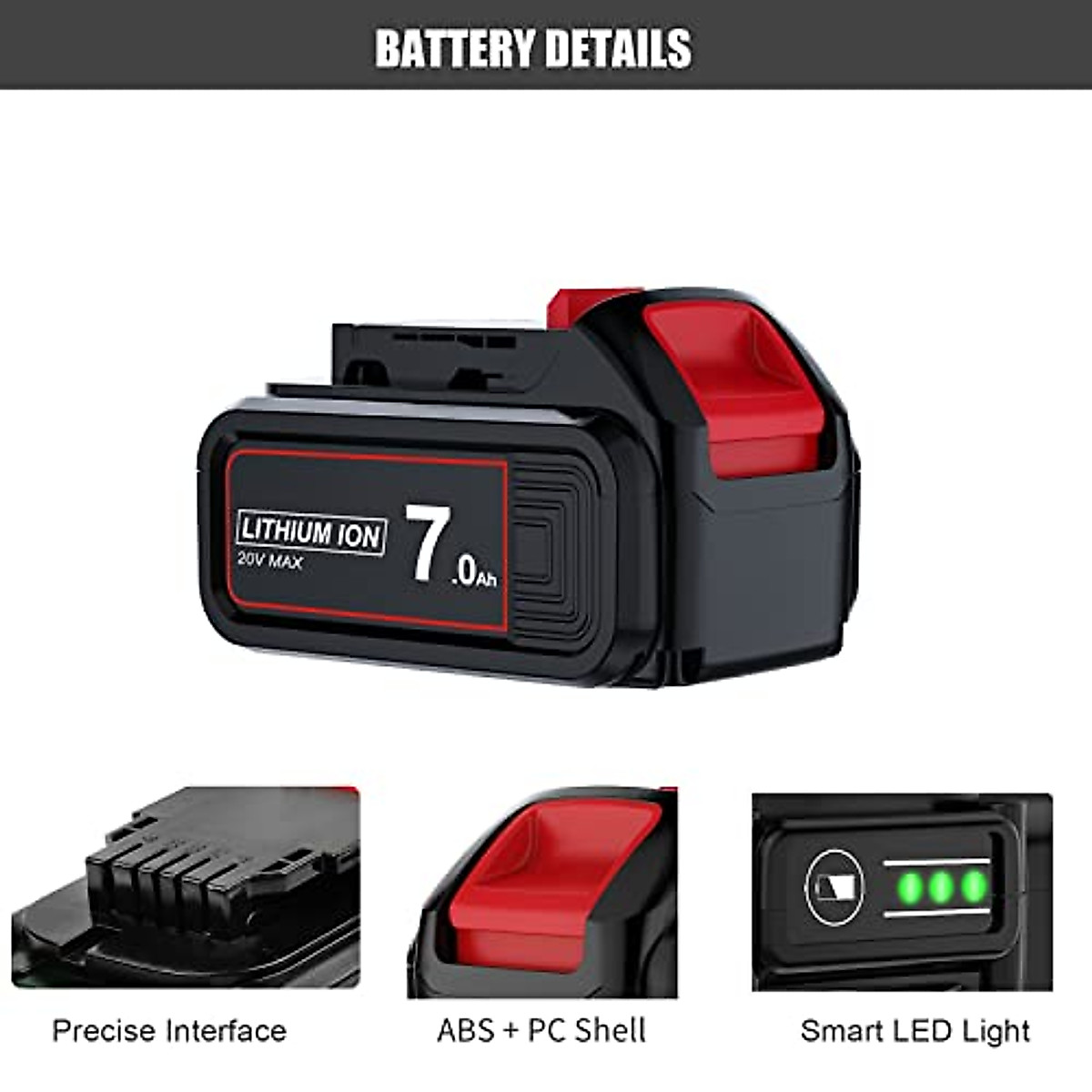 Bonacell 2Pack 20V 7.0Ah Lithium Battery Replacement for Dewalt 20 Volt Battery Max XR Cordless Tools DCB206 DCB200 DCB201 DCB204 DCB207 DCD/DCF/DCG Series
