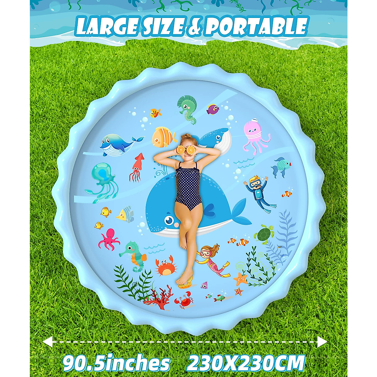 EPN Splash Pad, 86.6" Size Extra Large Sprinkler Play Mat Fun for Kids, Thicker Summer Outdoor Water Toys Toddler Pool for 3-12 Years Old Children Boys & Girls