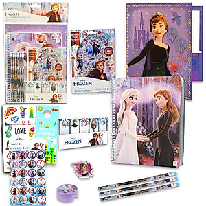 Disney Frozen All You Need for School Stationery Gifts Set - Pencils Eraser Notebook Case Ruler Folders for Back to The Pre School Kindergarten Education Goodies Supplies for Kids Girls