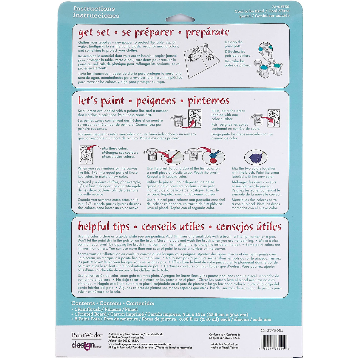 Dimensions PaintWorks 73-91859 Cool to be Kind Paint by Number Kit for Adults and Kids, 9" x 12", Multicolor, 12pcs