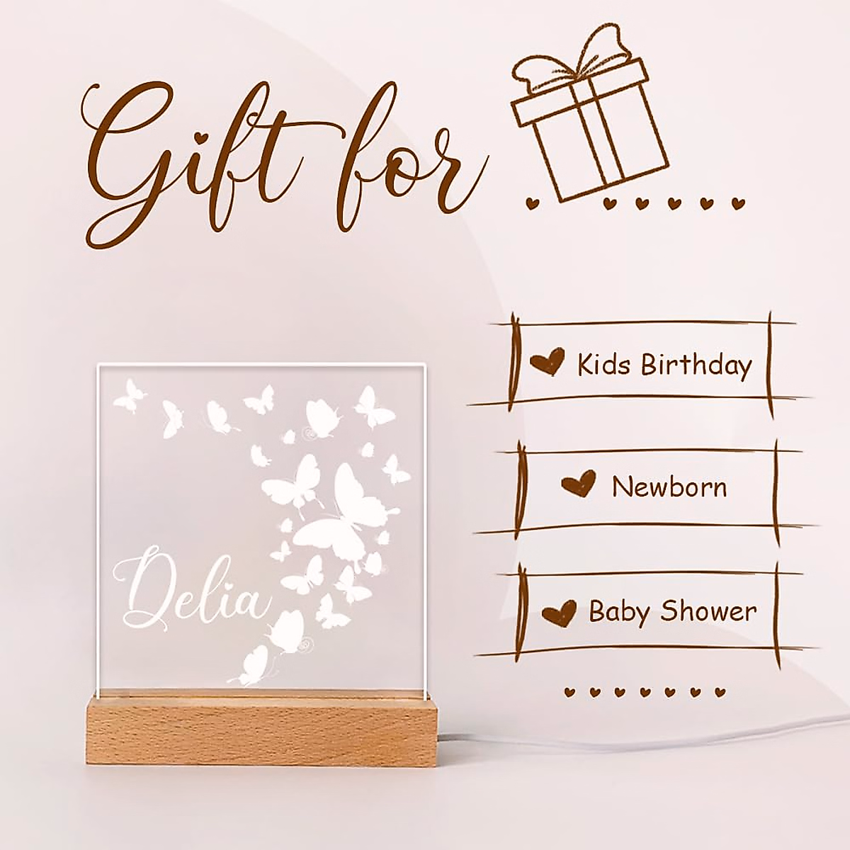 Wucidici Personalized Name Night Light with Butterfly, Custom Name Led Lamp for Baby Kids, Brighter Made Customized Night Light Gift for Girl Boys