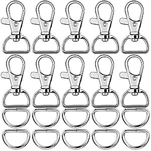 PAXCOO 60Pcs Swivel Snap Hooks and D Rings for Lanyard and Sewing Projects (1” Inside Width)