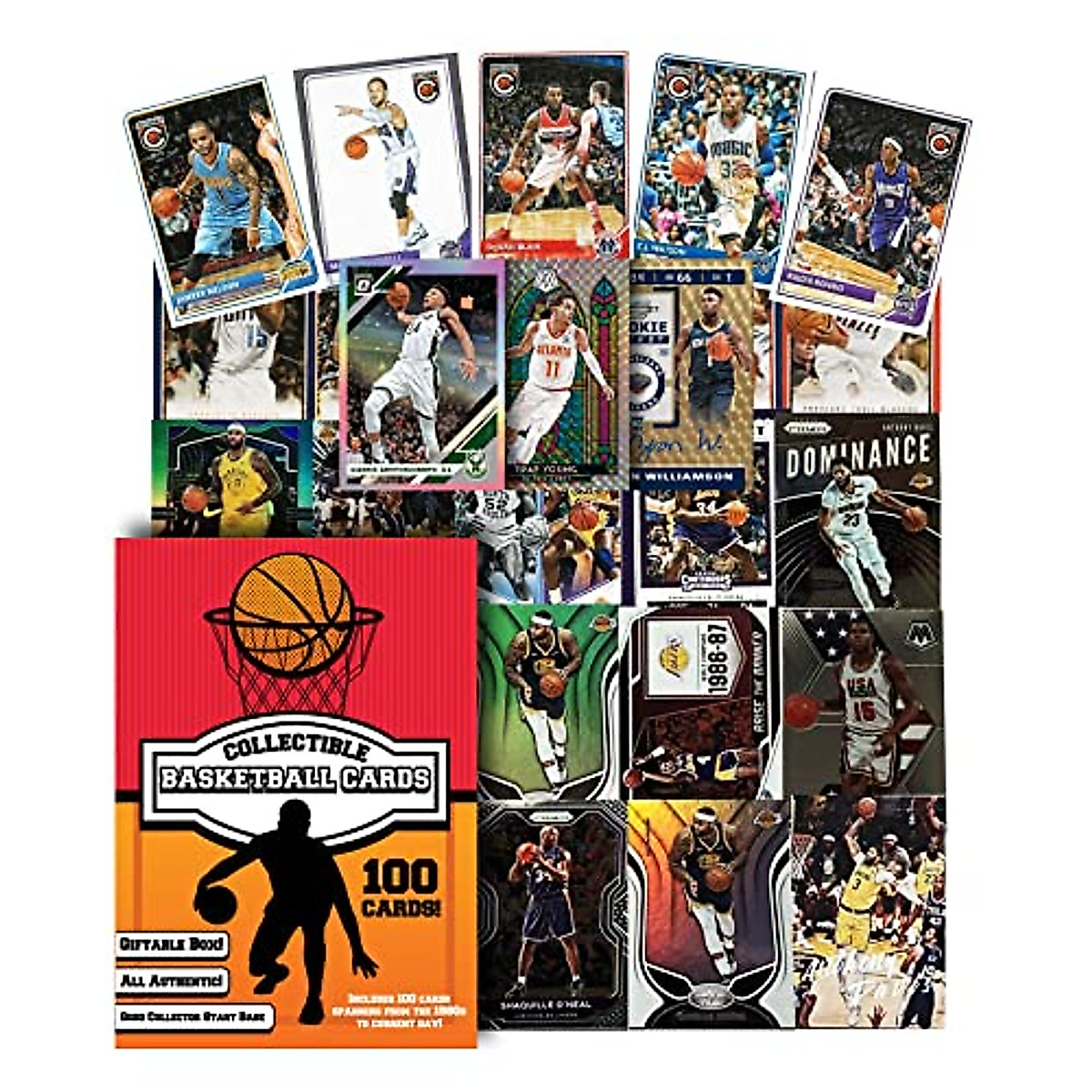 Assorted Set of 100 Basketball Trading Cards - All New Condition Cards - Perfect Starter Set for Kids, Adults, & Collectors - Potential Superstar and Hall of Fame Cards Available - Retail Packaging
