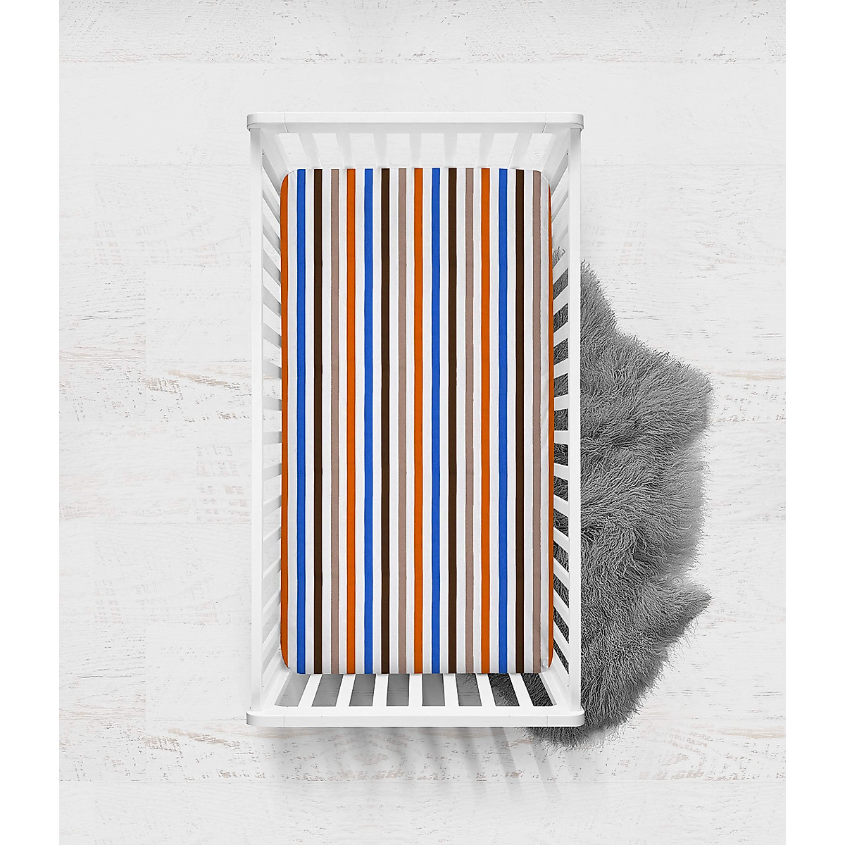 Bacati - 2 Pack MOD Sports Boys 100% Cotton Percale Universal Baby US Standard Crib or Toddler Bed Fitted Sheets (Stripes, Blue Orange Chocolate Brown)