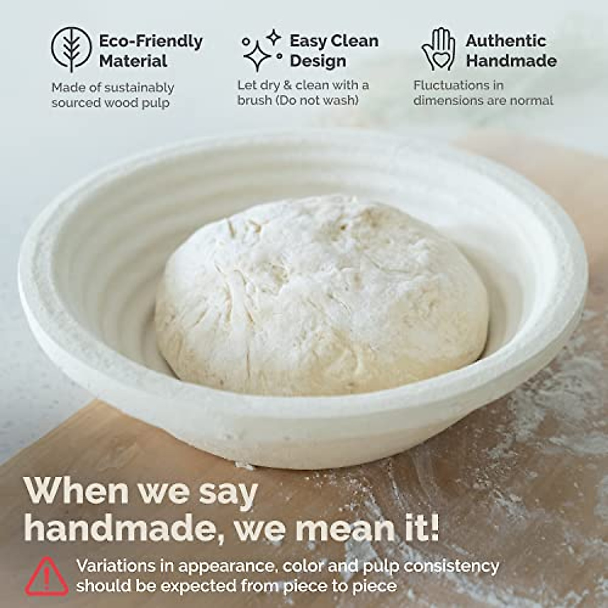 Bulka Banneton Bread Proofing Basket Spruce Wood Pulp Round 9" Groove, Sourdough Bread Baking Supplies Brotform - Non-Stick Dough Proving Bowl, Gifts for Bakers making Artisan Loaves, Made in Germany.