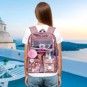 Clear Backpack for Girls Women, Heavy Duty PVC Transparent BookBag, Cute See Through School Bags for Teens Elementary - Pink