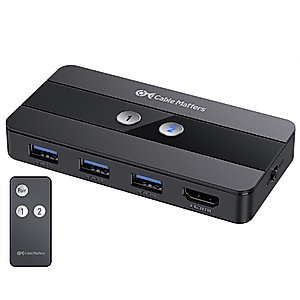 Cable Matters USB 3.0 KVM Switch HDMI 4K@60Hz for 2 Computers, HDMI KVM Switch 2 Port, KVM Switches (KVM HDMI Switch) with 4K 60 Hz HDMI Video & 3X 5Gbps USB Ports - RF Remote Control Switch
