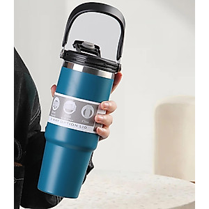 Insulated Straw Mug, 30 oz Anti-Leak Tumbler with 3-Way Lid: Sip, Straw, or Pour - Stainless Steel Travel Coffee Mug Fit Cupholder with Easy-to-carry Handle (Pink)