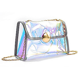 Zeelina Hologram Clear Crossbody Purse Bag Pink Shoulder Tote Handbag See Through Party Tarvel Beach Jelly Clutch Bag Messenger with Chains for Women and Girls (Gray)
