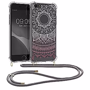 kwmobile Crossbody Case Compatible with Apple iPhone 6 / 6S Case Strap - Indian Sun Pink/White/Transparent