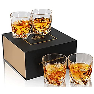 KANARS Whiskey Glasses Set of 4, 10 Oz Crystal Old Fashioned Cocktail Glass in Gift Box, Lowball Bourbon Tumbler for Scotch Whisky Cognac, Rock Barware for Men Gift
