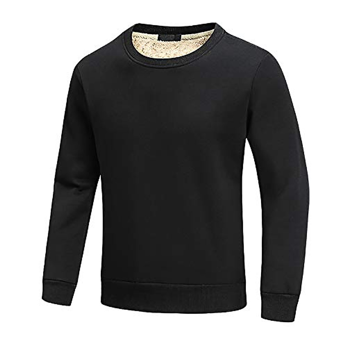 FASKUNOIE Men's Sweatshirts Warm Sherpa Lined Fleece Long Underwear Tops Winter Crewneck T shirts Black